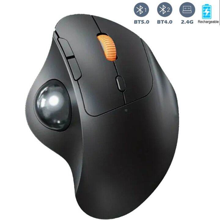 2.4G & Bluetooth Trackball Mouse Wireless Rechargeable Ergonomic Mouse ...