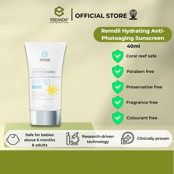 REMDII Hydrating Anti-Photoaging Sunscreen SPF50 (40ml) for sensitive ...