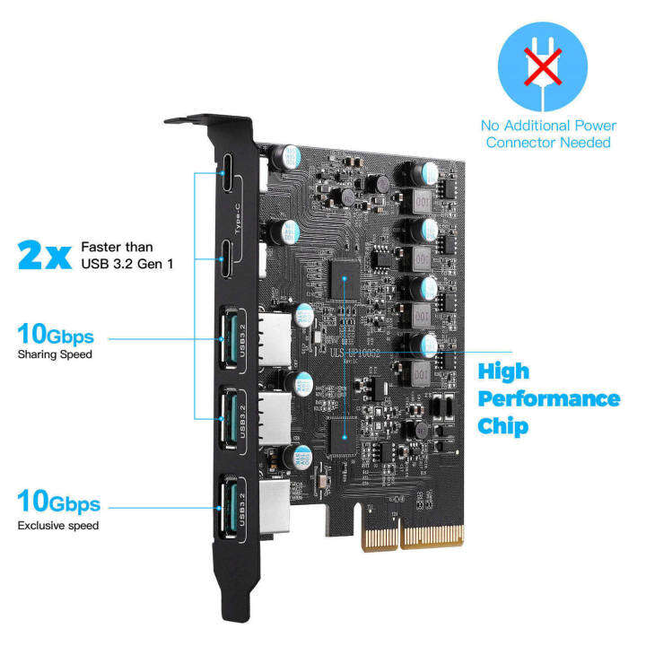 PCIe X4 To USB 3.2 Card USB Gen2 2x10gbps 5Ports PCIE Card 3port USB A ...