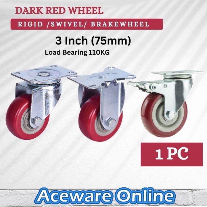 3 INCH Heavy Duty Black Rubber Swivel Rigid Brake Castor Caster wheel ...