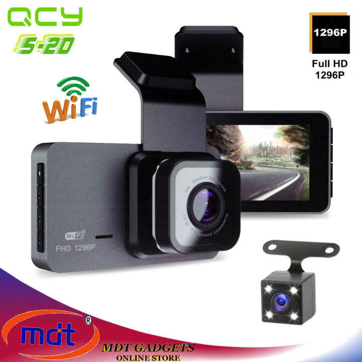 QCY S-20 Dashcam WiFi 1296+1080P Full HD Car Camera Recorder Dual Lens ...