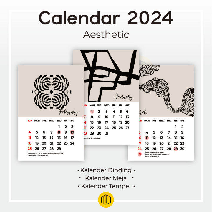 KALENDER 2024 DINDING / KALENDER MEJA 2024 AESTHETIC / KALENDER TAHUN ...