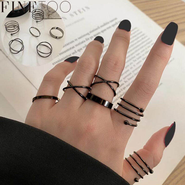 FINE TOO Punk Finger Rings Minimalist Smooth Black Geometric Metal ...