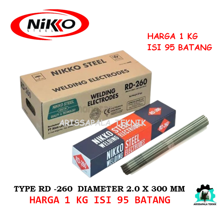 Kawat Las Nikko Steel RD 260 Welding Elektrodes 2.0mm 30cm 1kg isi 95 ...
