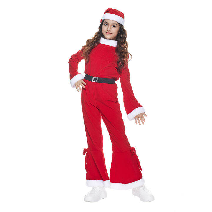 Girls Christmas Elf Costume Deluxe Kids Velvet Santa Cosplay Outfits ...