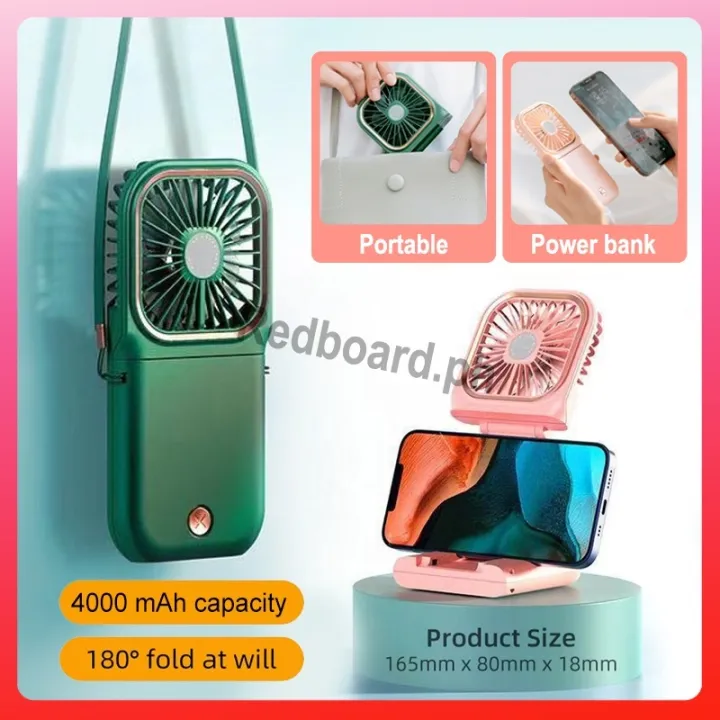 SO EA. 3 in 1 Mini Handheld Fan Neck with 4000mAh Power Bank and ...