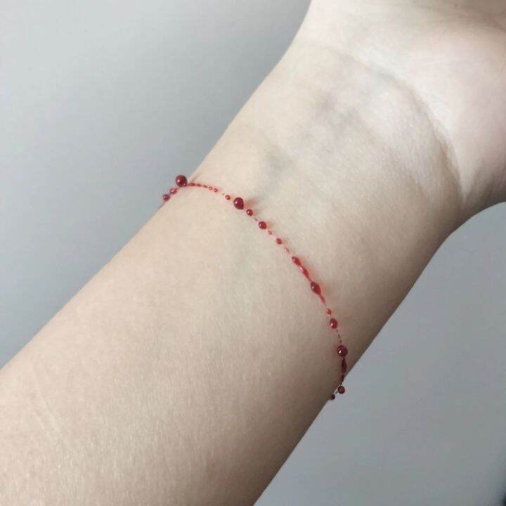 Red Blood Drops Bracelet Extremely Fine, Dark Black Tie Bracelet, Small ...