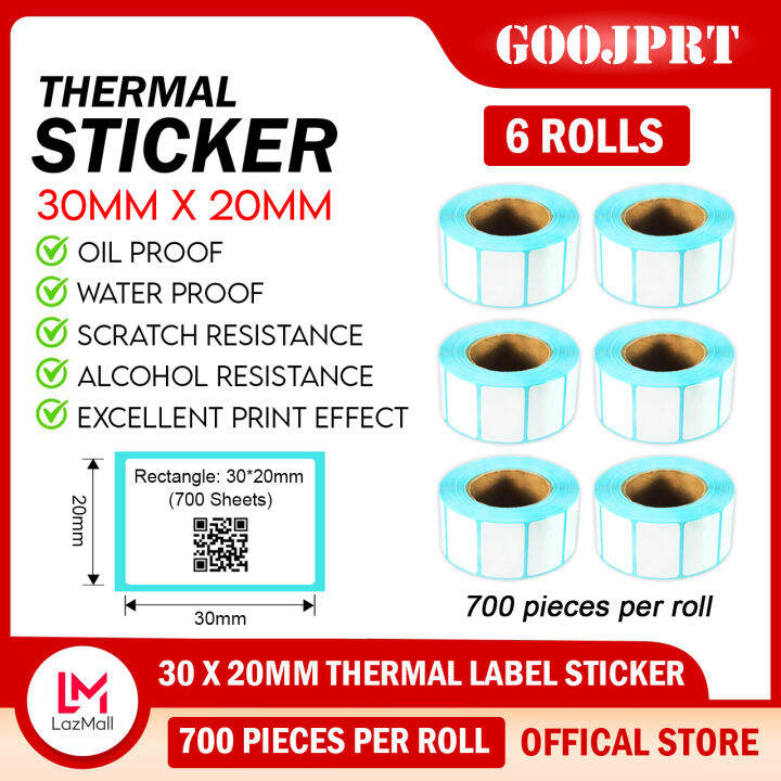 GOOJPRT 6 ROLLS 30x20mm Thermal Label Adhesive Sticker Paper 30mm X ...