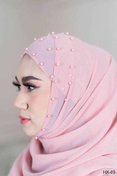 HK49ผ้าพัน ผ้าพันชีฟอง มุก ดีเทลจะเป็นมุกปักทั้งแถบ ผ้าคลุมผมมุสลิม ฮิยาบ เสื้อผ้าผู้หญิง มุสลิม ...