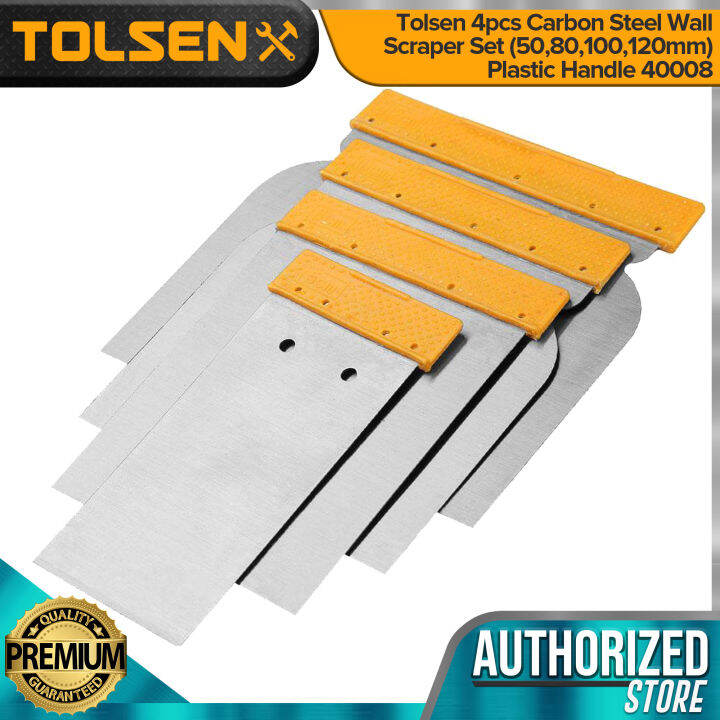 Tolsen 4pcs Carbon Steel Wall Scraper Set (50,80,100,120mm) Plastic ...