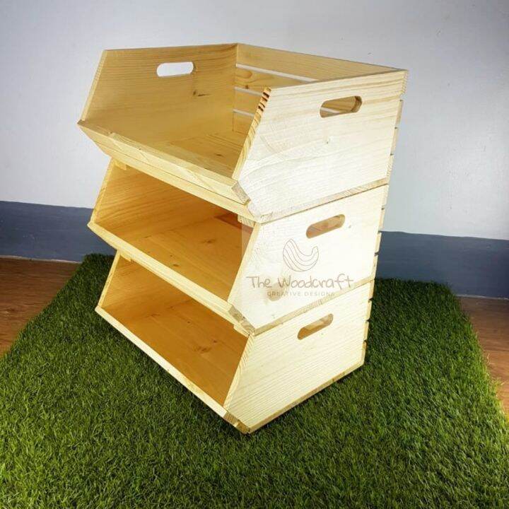 Wooden Crate Stackable Bin | Varnished Smooth Finish | Lazada PH