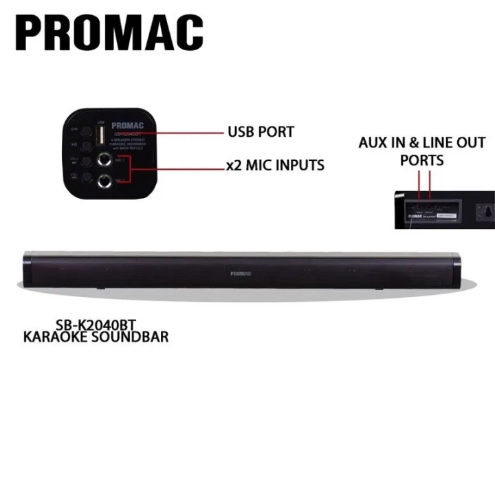 Online delivery Promac SB-K2040BT Karaoke Soundbar 4-Speaker Stereo ...