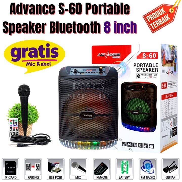Speaker Advance S-60 | advance S60 Speaker Portable Ampli Meeting BLUETOOTH - 8 inch Bonus mic ...