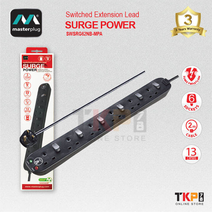 Masterplug Individually Switched with Surge, Individual Power LED, 6 ...