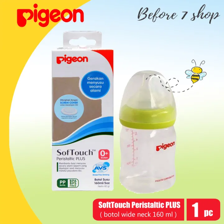 PIGEON Soft Touch Peristaltic PLUS Wide Neck Bottle 160ml Nipple SS 0+ Bulan Botol Susu Bayi ...