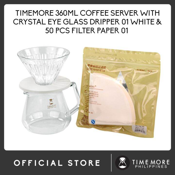 TIMEMORE 360ML Server + Glass Dripper 01 White + Filter Paper 01 (100 PCS) Bundle | Lazada PH