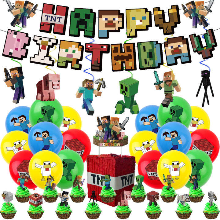 Minecraft Theme Birthday Party Decoration Set minecraft Pixels Hanging ...