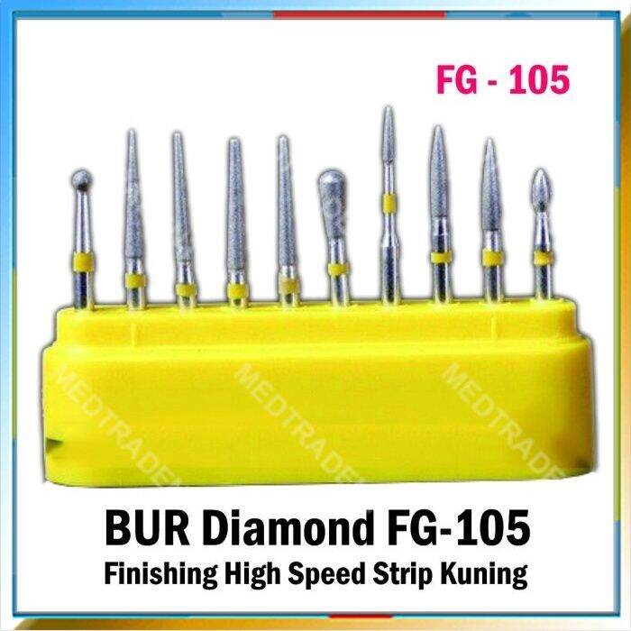 Diamond Burs Set 1.6mm Dental FG-105 Finishing High Speed Strip Kuning ...
