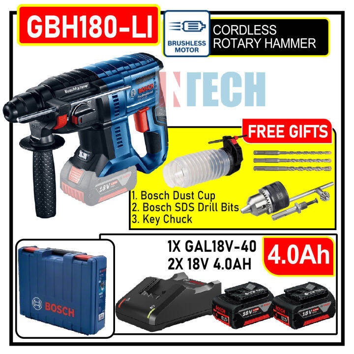 BOSCH GBH180-LI (GBH180LI) CORDLESS ROTARY HAMMER+ 2NOS x 4.0AH ...