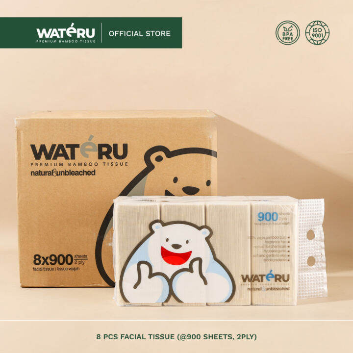 Wateru Natural Bamboo Tissue / Tisu Bambu - Facial 900s, 8 pack ...