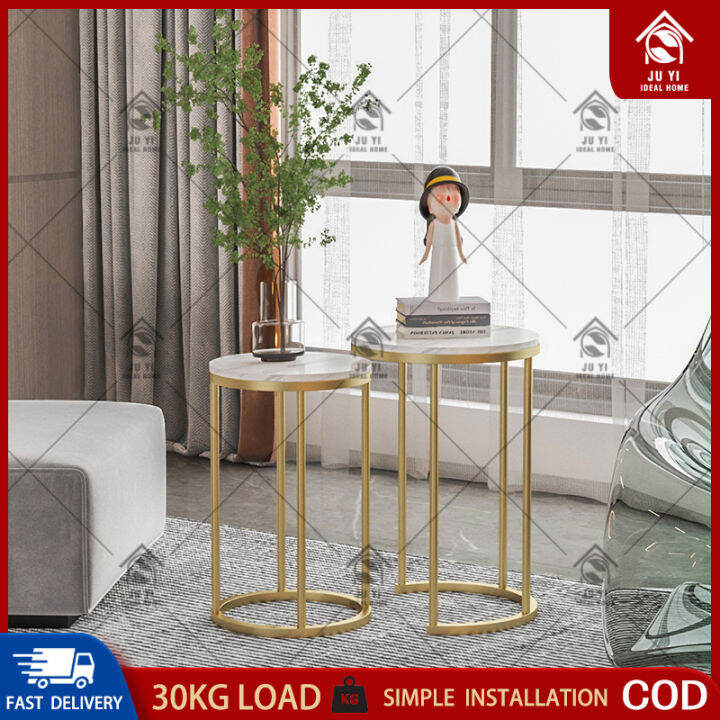 JUYI Sofa Side Table Set of 2 Modern Accent Marble Texture Coffee ...