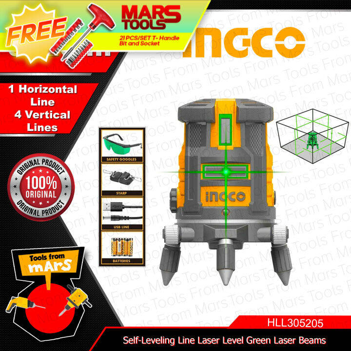 INGCO Self-Leveling Line Laser Level GREEN Laser Beams HLL305205 •TOOLS ...