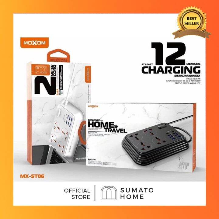 Sumato Home 4 Power Socket Outlet Surge Protected with 6 USB 2 Type C ...