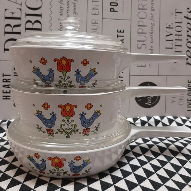 [ Rare Vintage CorningWare ] Skillet/Pots Set of 3 with Glass Lids | Lazada