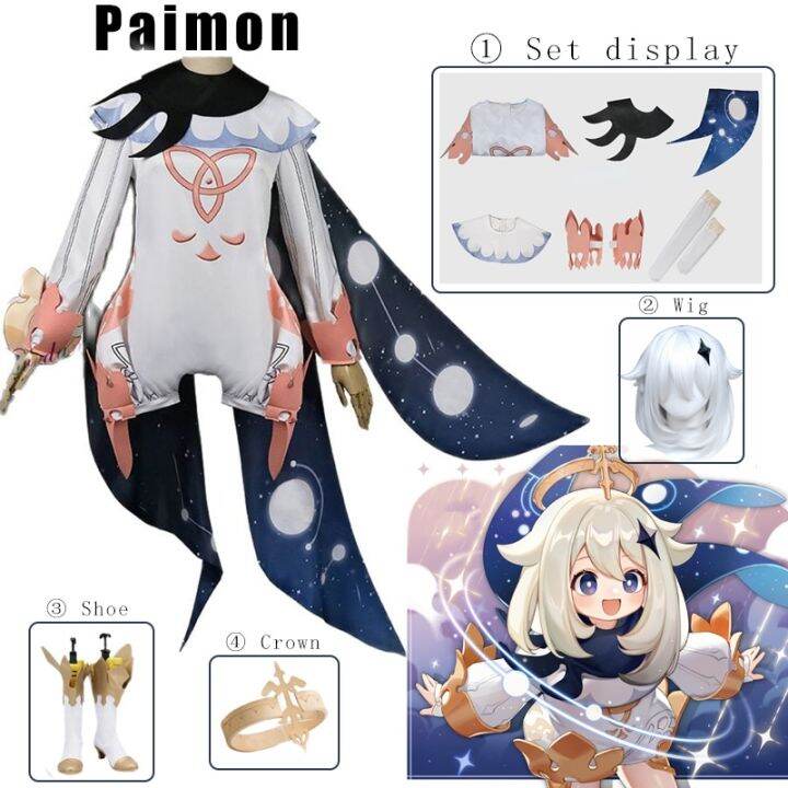 Genshin Impact Cosplay Paimon Outfit Party Dress Uniform Anime Wig ...