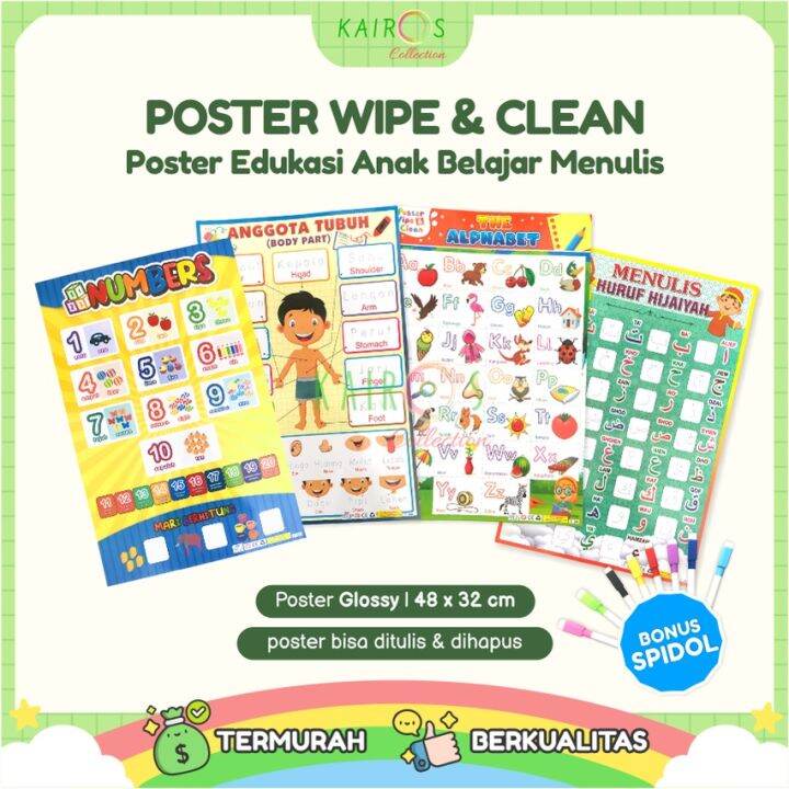 Poster Dinding Glossy Wipe and Clean Edukasi Anak Paud TK Belajar ...
