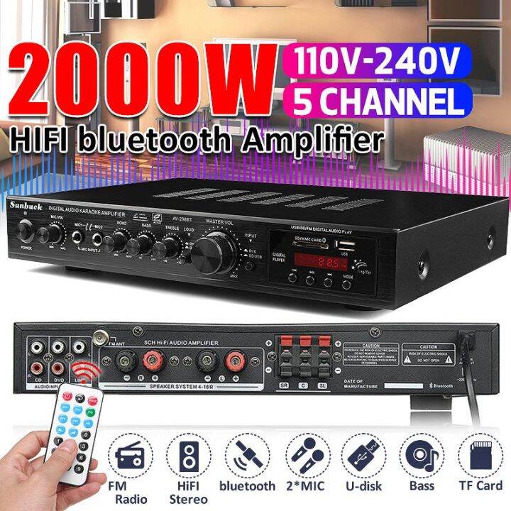 2000W 5CH Bluetooth Stereo AV Power Surround Bass 220V110v Car Audio ...