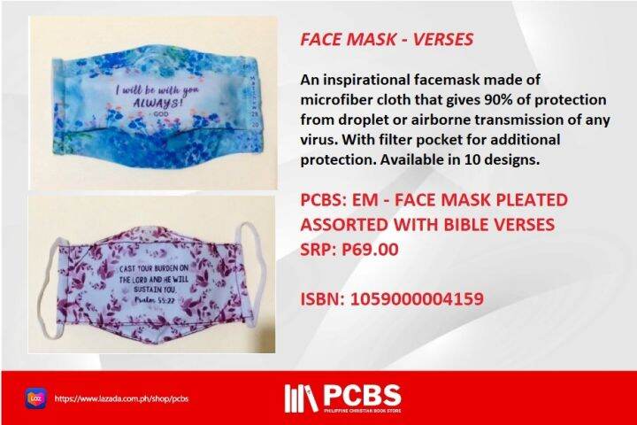 PCBS Face Mask Pleated Assorted with Bible Verses (8.6 x 6 inches ...