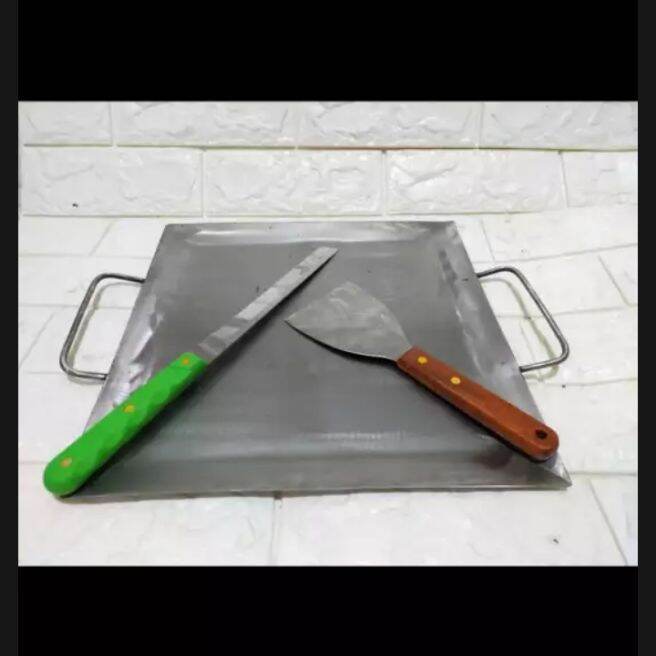 wajan plat besi 35x35cm + pisau roti + kape crepes panggangan roti ...