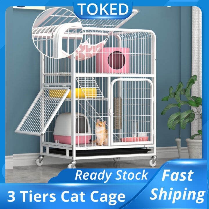 TOKED 4/3/2 Layers Cat Cage Layer Foldabale 3-Tier Metal Wire Pet Cat ...