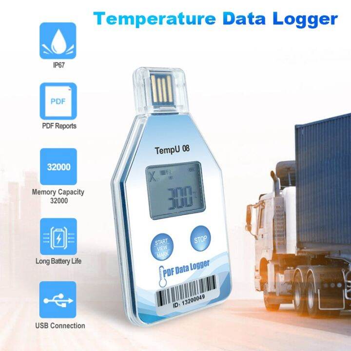 TempU08 Temperature Data Logger 32000 Capacity PDF Report Support Reuse IP67 Temperature Record ...