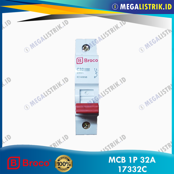 BROCO MCB 1P 32A / MCB 1 PHASE 32 AMPERE / BREAKER ARUS LISTRIK C32 SNI 17332C | Lazada Indonesia