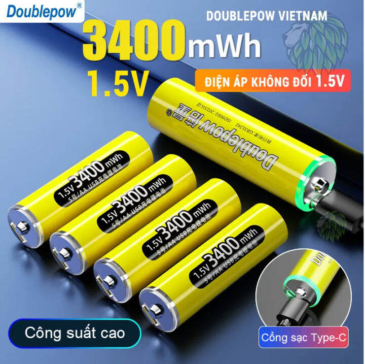 Pin sạc 1.5V AA 3400mWh Doublepow sạc trực tiếp bằng cổng USB. Doublepow AA 3400mWh Li-ion ...