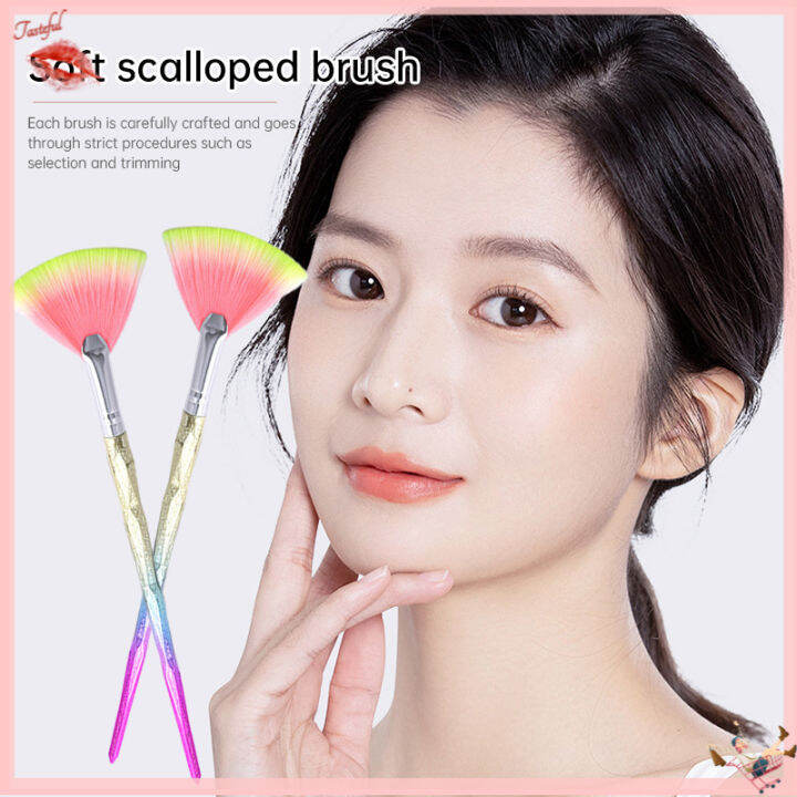 Ta💋.Kuas Rias Kipas Berlian Berwarna-warni Berwarna-warni Alat Rias Kuas Rias Nilon Tiang ...