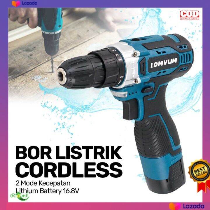Bor Listrik Cordless Lithium Battery 16.8V / Bor listrik 1 set lengkap ...