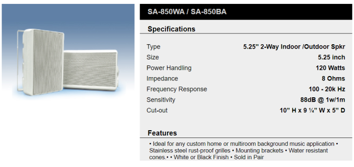 STUDIO ACOUSTICS SA-850BA SA-850WA / SIZE 5.25 INCHES / 2 WAY ...