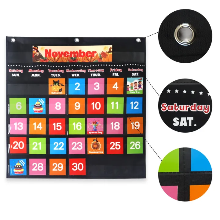 Calendar Pocket Chart Kids Monthly Calendar Educational Preschool ...