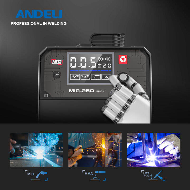 ANDELI MIG Welder Semi-Automatic Inverter ARC MMA Gas-Less Mig Synergy ...