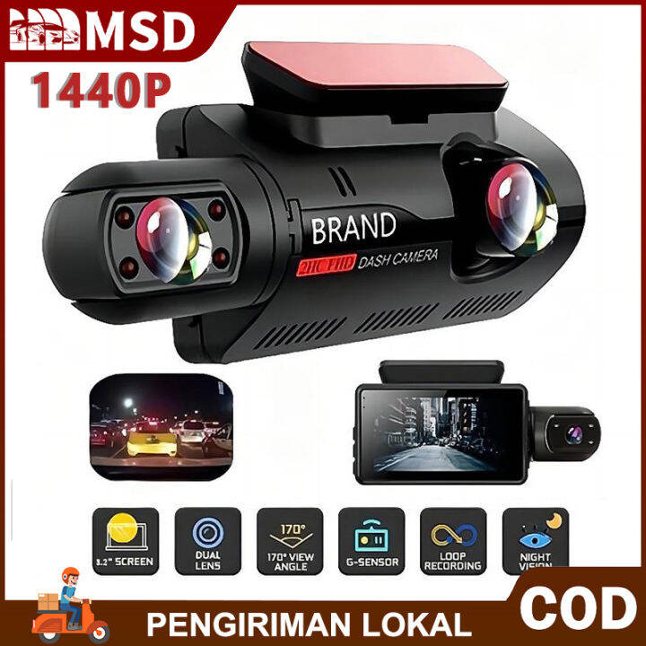 Dash cam Mobil 1440P Depan Bagian Dalam Dual Lens Night Vision 3 "Layar IPS G-Sensor 170 ° Angle ...