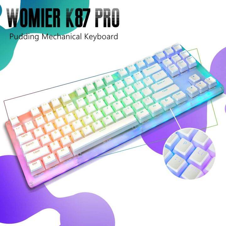 Womeir K87 Pro TKL Gaming Keyboard Hot Swappable Mechanical Keyboard with Pudding Keycaps ...