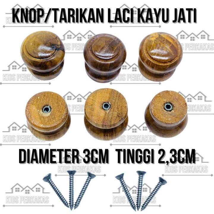 Tarikan laci bulat/knop kayu jati diameter 3 cm tarikan laci dan lemari ...