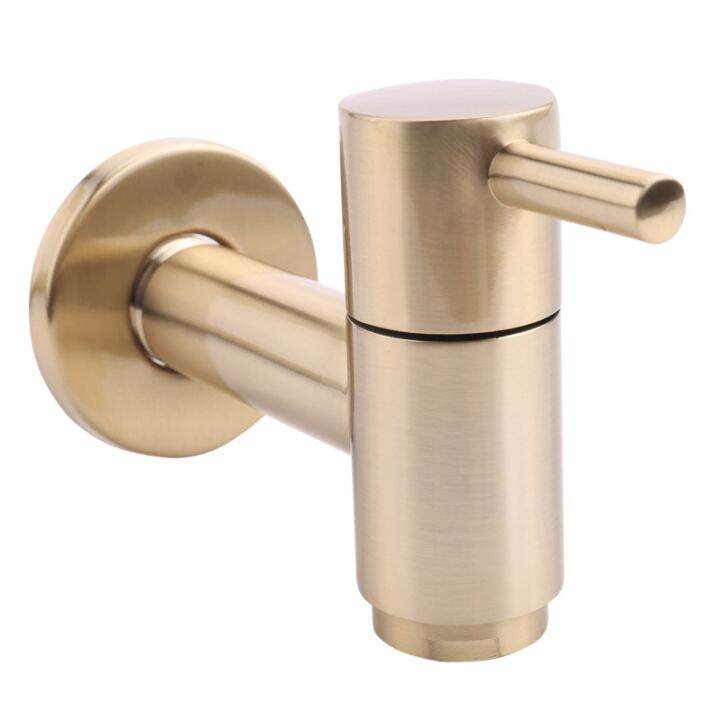 Brushed Gold Round Copper Wall Mounted Washing Machine Tap Mop Pool Tap ...