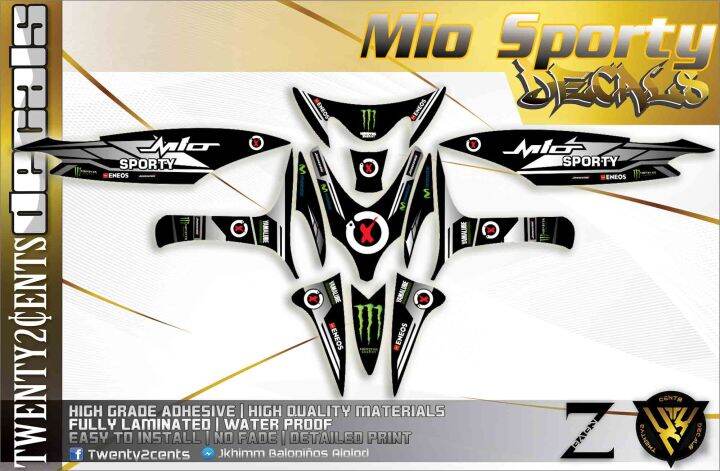 Yamaha mio sporty / soulty Decals High-Quality Stickers (black eneos ...