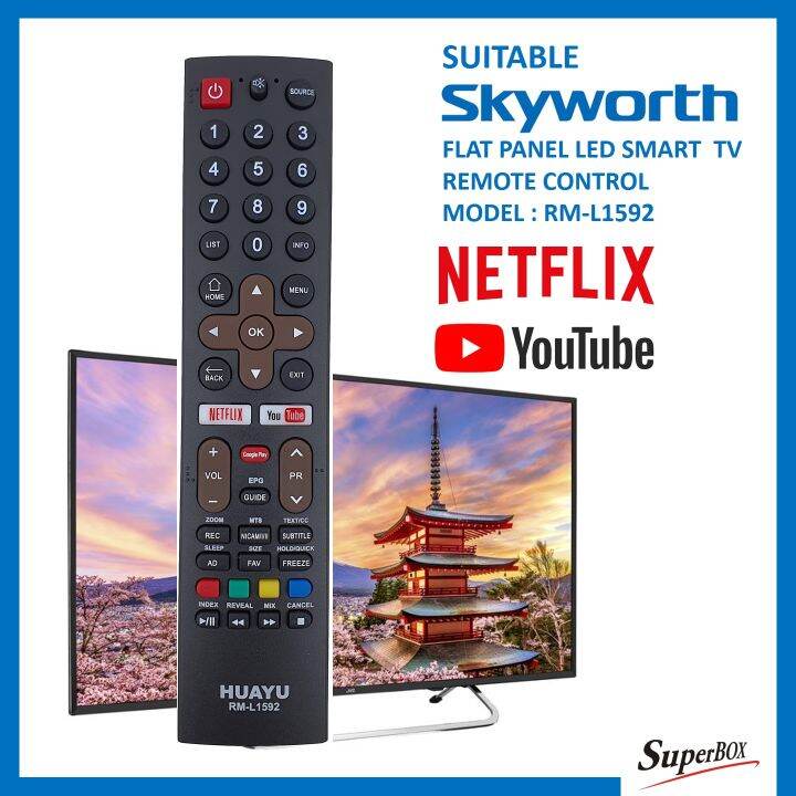 Skyworth Replacement For Skyworth Flat Panel LED TV Remote Control Netflix YouTube RM-L1592 | Lazada