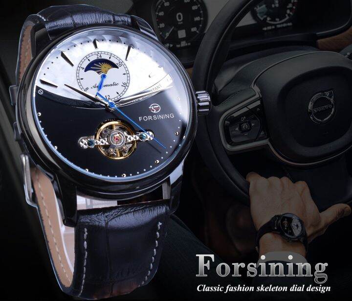 Forsining Automatic Watch Men Moon Phase Golden Skeleton Mechanical ...