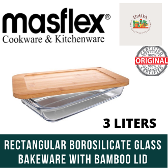 Rectangular Borosilicate Glass Bakeware with Bamboo Lid 3 Liters ...